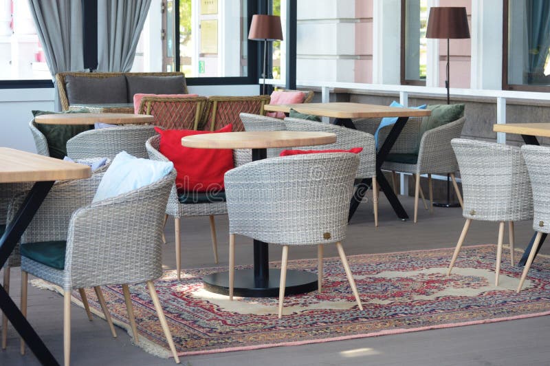Summer cafe interior stock photo. Image of outside, coronavirus - 277205100