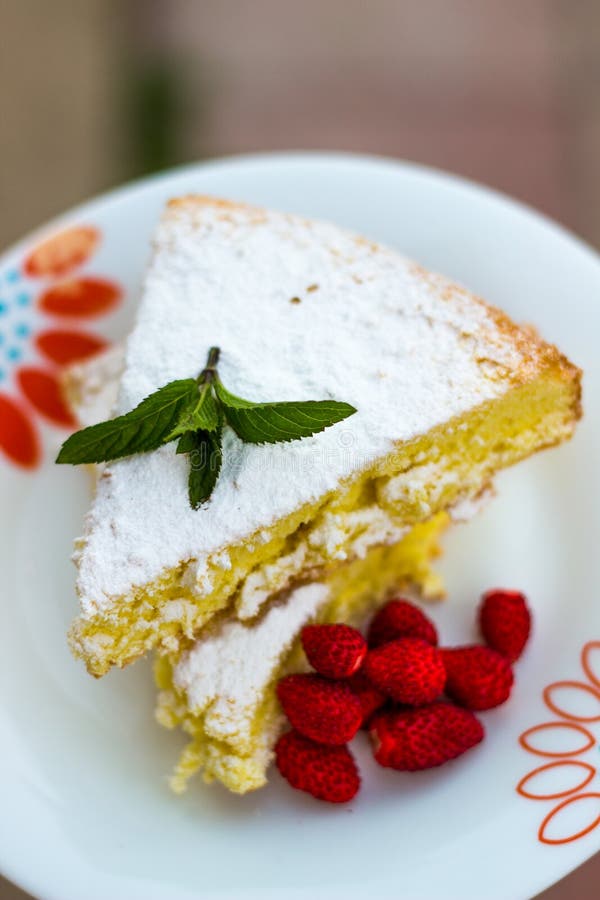 Summer Cake, Sponge Cake with Strawberry and Green Mint Sprinkled with ...