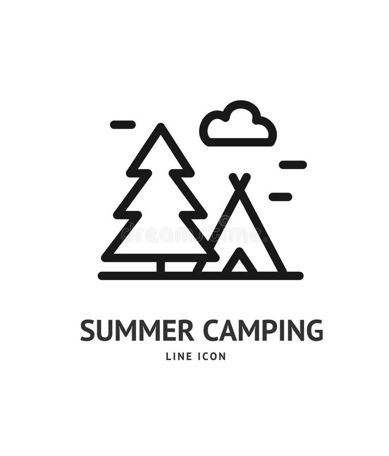 Summer Camp Black Thin Line Icon Camping Concept. Vector Stock Vector ...