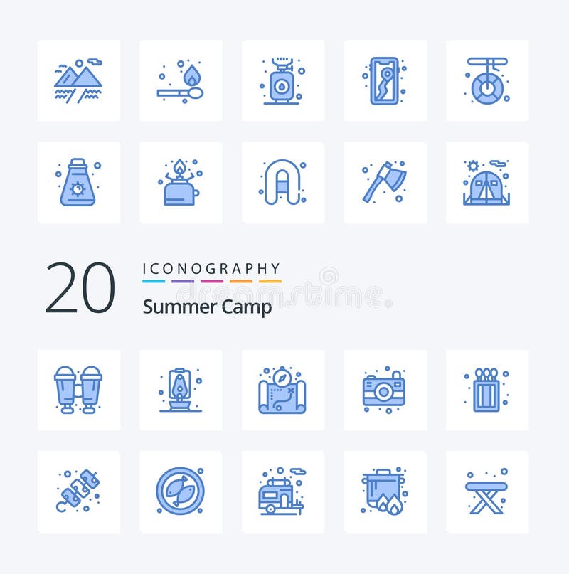 20 Summer Camp Blue Color Icon Pack Like Meat Camping Camping Match Box ...