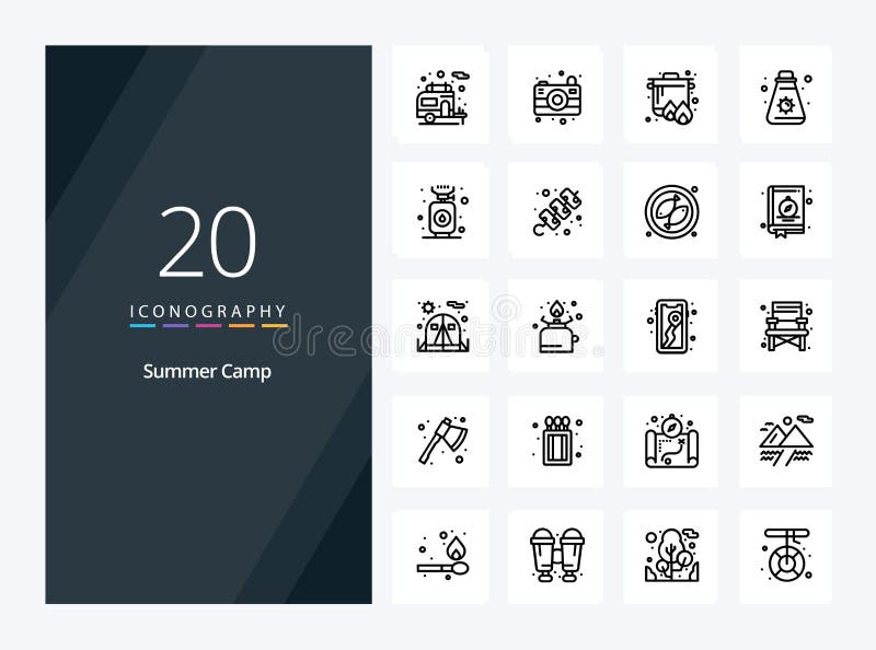 20 Summer Camp Outline Icon for Presentation Stock Vector ...