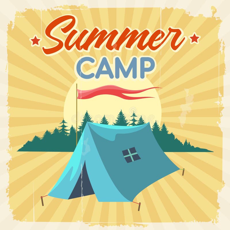 Summer camp poster design stock vector. Illustration of style - 365102307