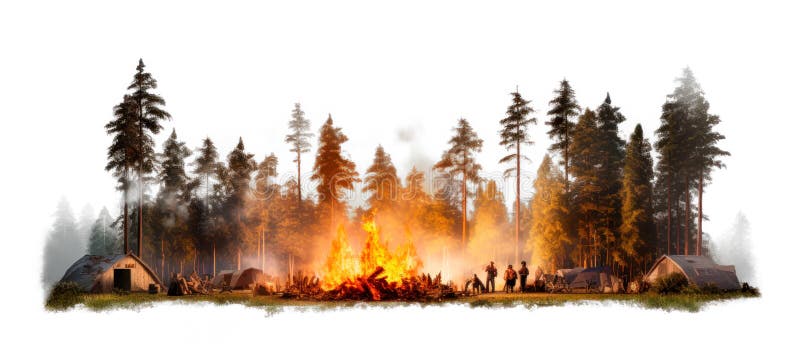 Summer Camp Scene with Tents and Campfire Stock Image - Image of ...