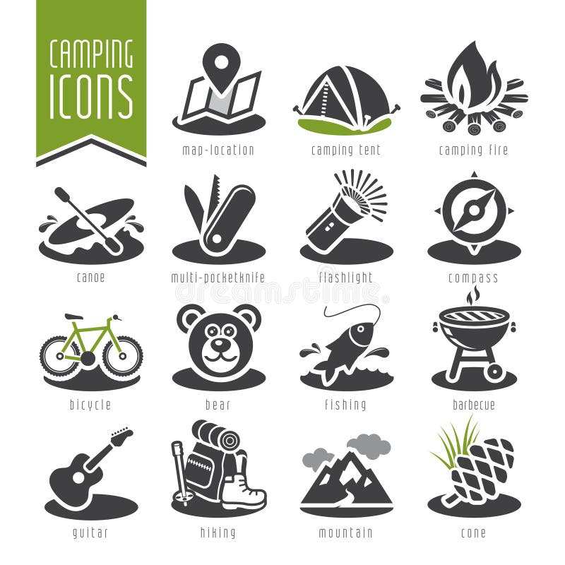 Summer camping icon set stock vector. Illustration of fire - 71401249