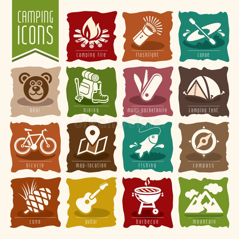Summer camping icon set stock vector. Illustration of guitar - 71401270