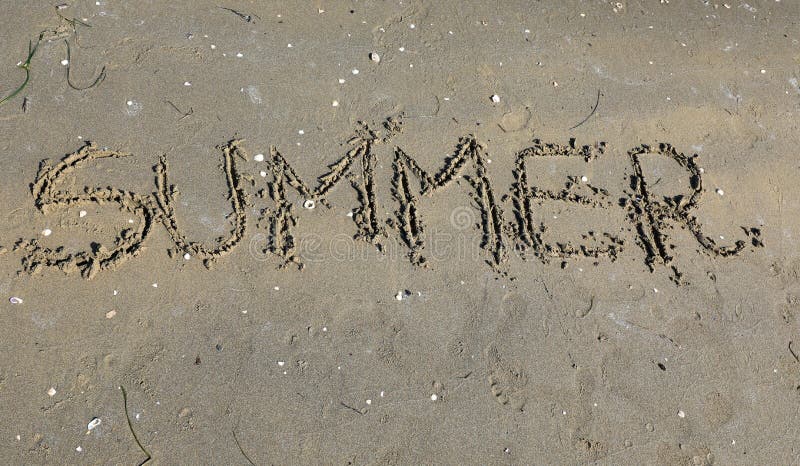 SUMMER in CAPITAL LETTERS on the Sand of the Beach and the Sea Stock ...