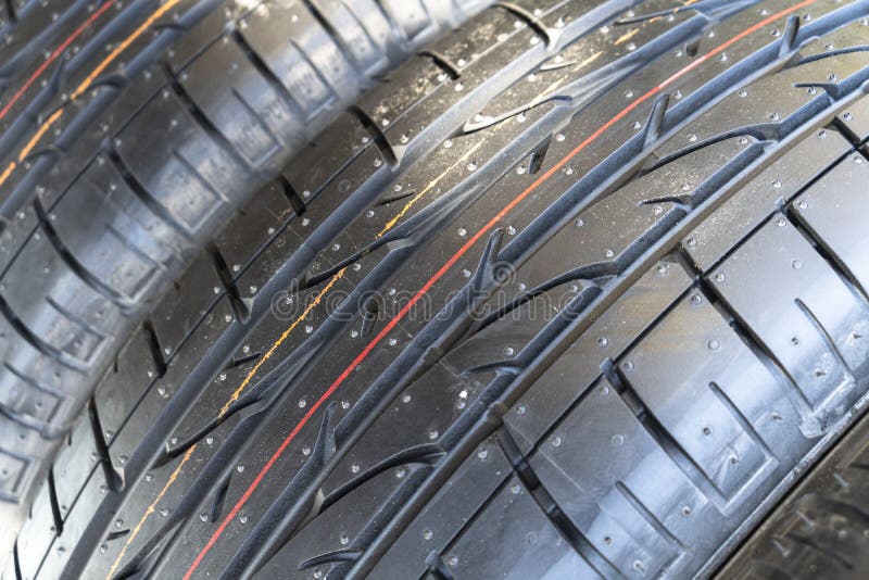 Summer Car Tire. Tire Stack Background. Car Tyre Protector Close Up ...