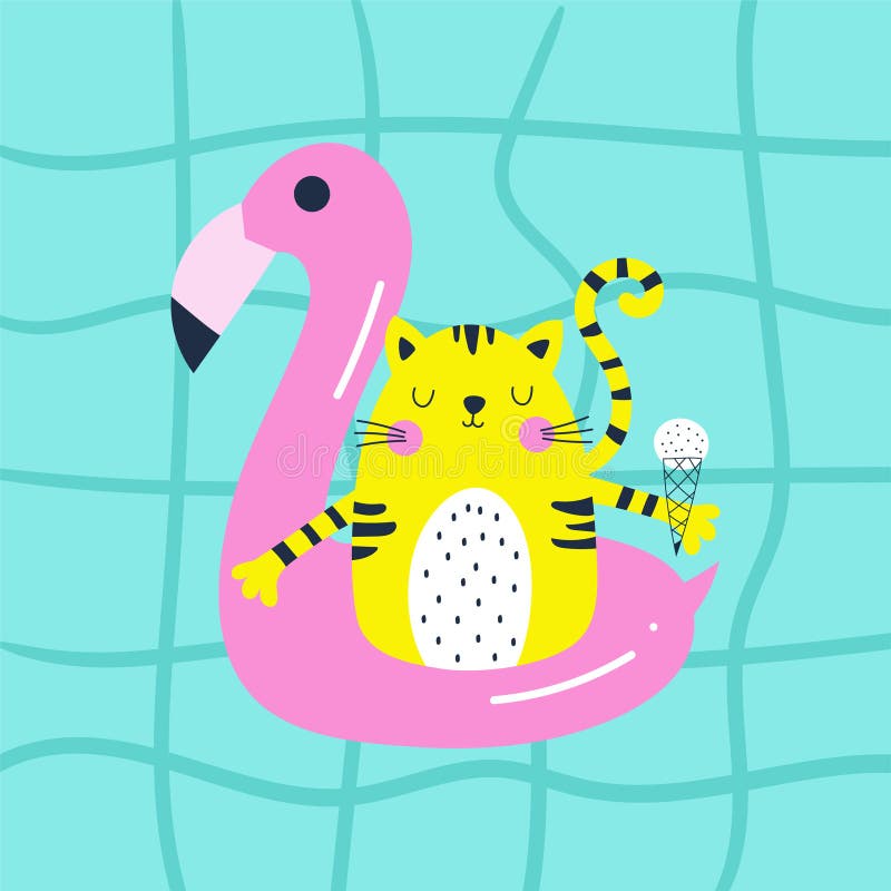 Summer Card with Cat. Vector Illustration Stock Vector - Illustration ...