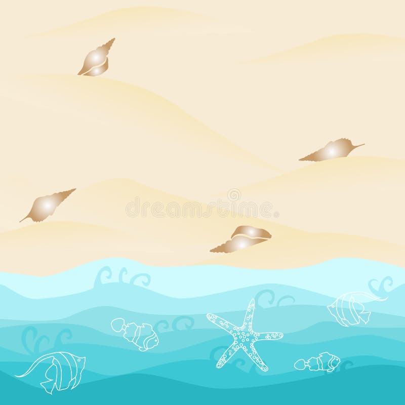 Summer Card Design with Shell, Starfish and Fish on the Ocean Beach ...