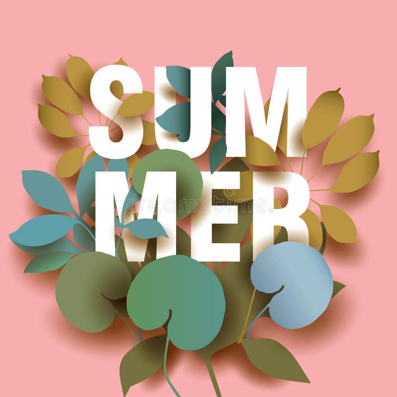 Summer Card with Elements of Plants on Pink Background. Stock Vector ...