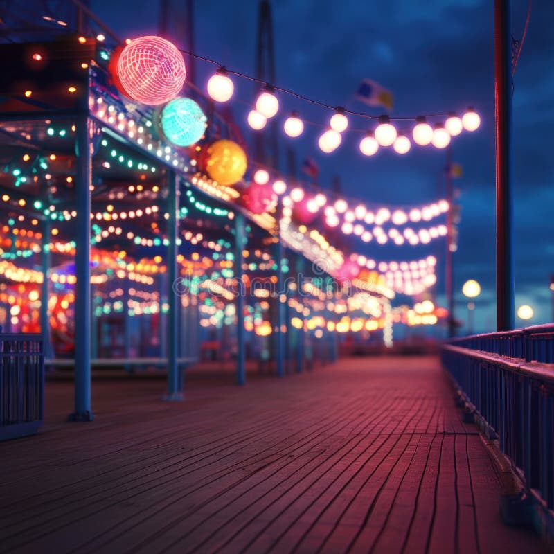 Summer Carnival with Colorful Lights Stock Illustration - Illustration ...