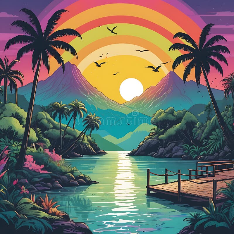 Astel Summer Beach Sunset Illustration Design Stock Illustration ...