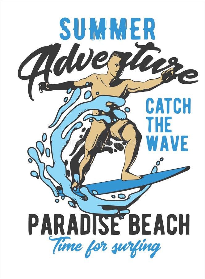 Summer Catch the Wave Surfing L Print Vector Art Stock Vector ...