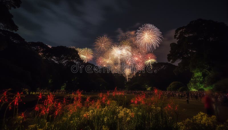 Summer Celebration Ignites Vibrant Firework Display in Nature Landscape ...