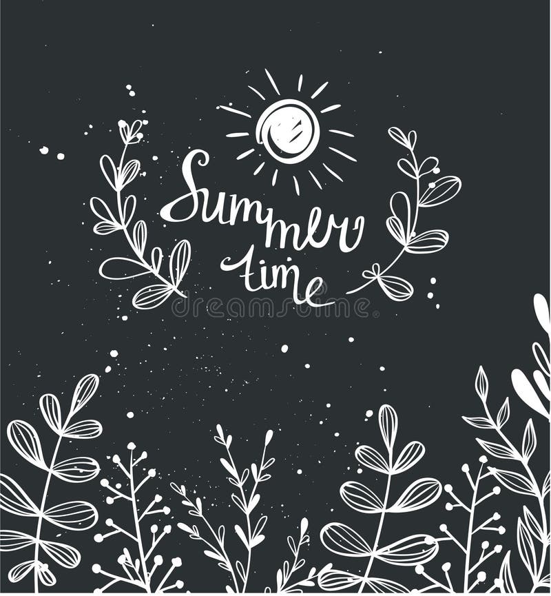 Summer Chalk Background with Herbs and Sun Stock Vector - Illustration ...