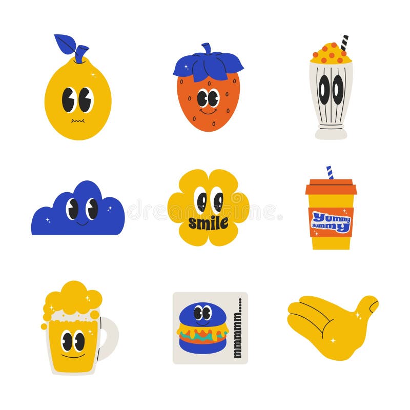 Summer Character Chat Retro Groovy Mood. Bundle Patch and Pack with ...