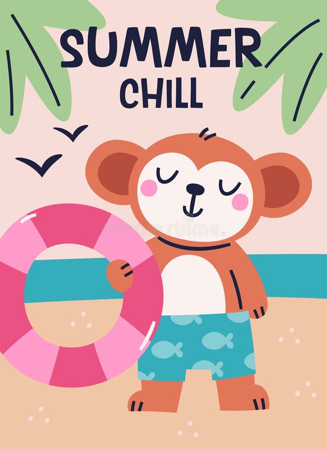 Summer Chill Monkey Postcard Stock Vector - Illustration of face ...