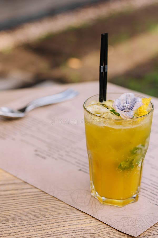 Summer Chilled Drinks with Fresh Juice on Terrace Bar Stock Photo ...