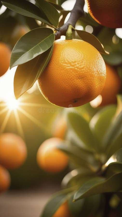 Summer Citrus Background. Orange Fruit Tree Garden Stock Illustration ...