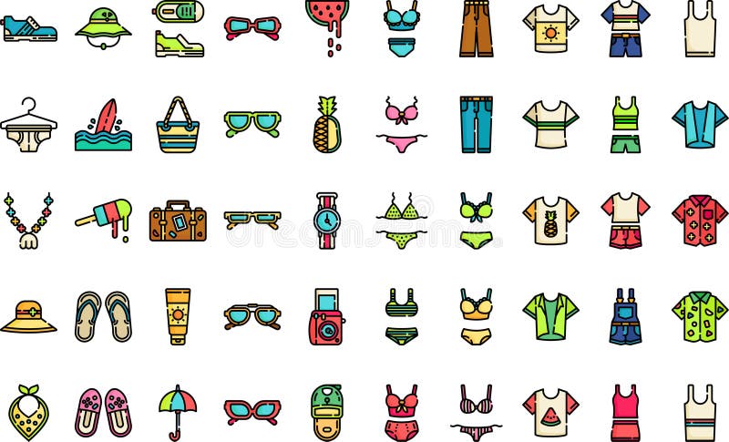 Summer Clothing Icons High-Quality Vector Icons Collection with ...