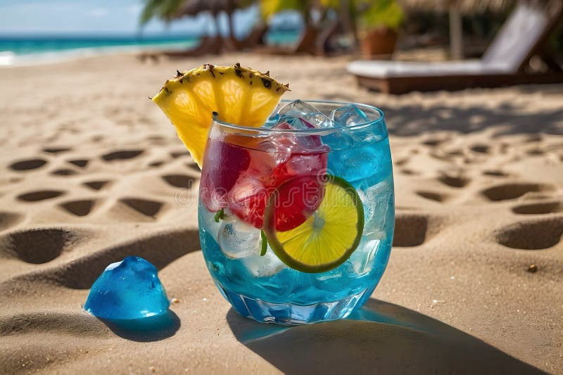Summer Cocktail with Beach Background Stock Photo - Image of glass ...