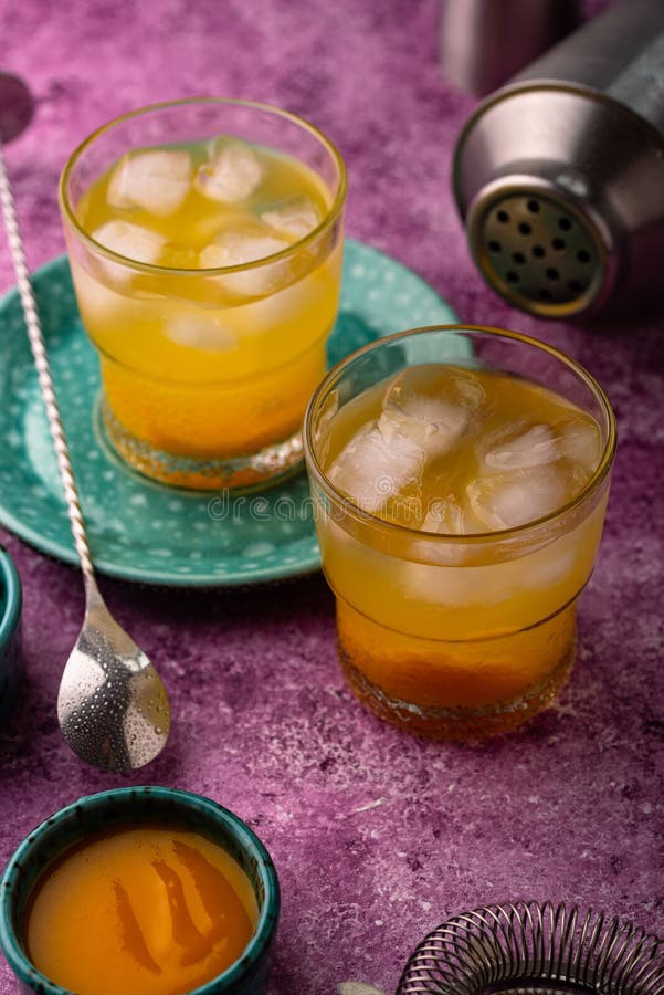 Summer Cocktail with Mango Juice and Ice Stock Photo - Image of ...