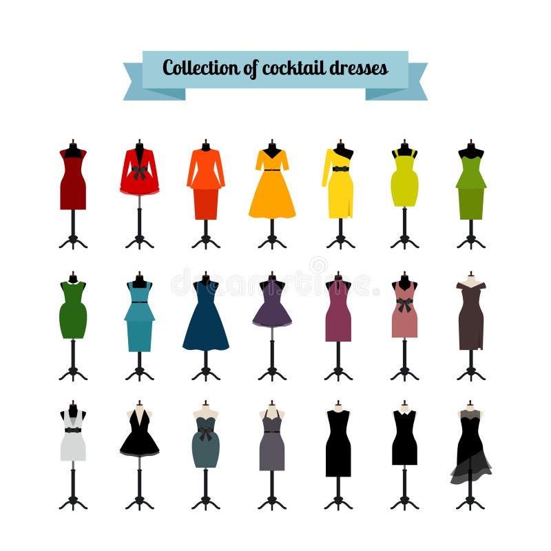 Evening Party Dresses Icons Stock Vector - Illustration of mannequin ...