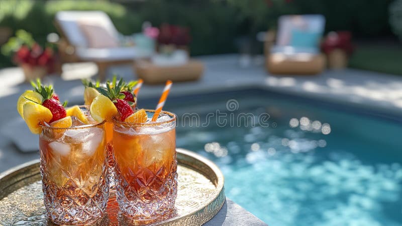 Summer Cocktail Party by the Pool with Vibrant Drinks and Fruit ...