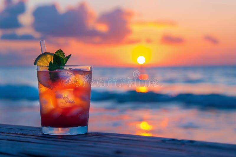 Summer Cocktail on Sunset Beach, Empty Space Stock Image - Image of ...