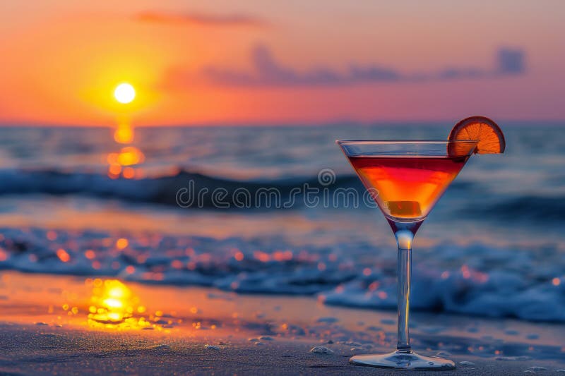 Summer Cocktail on Sunset Beach, Empty Space Stock Image - Image of ...