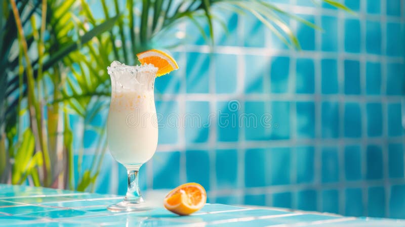 Summer Cocktail on Vibrant Blue Tiled Bar Stock Image - Image of blue ...