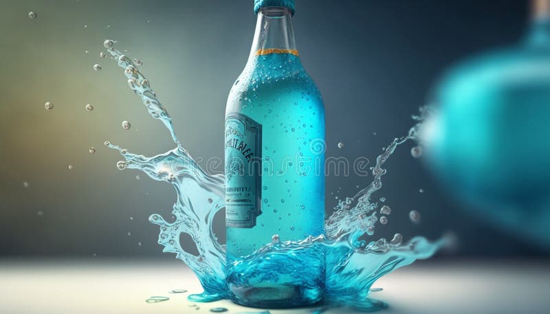 Summer Cocktail in a Water Splash Bottle, Light Blue Background ...