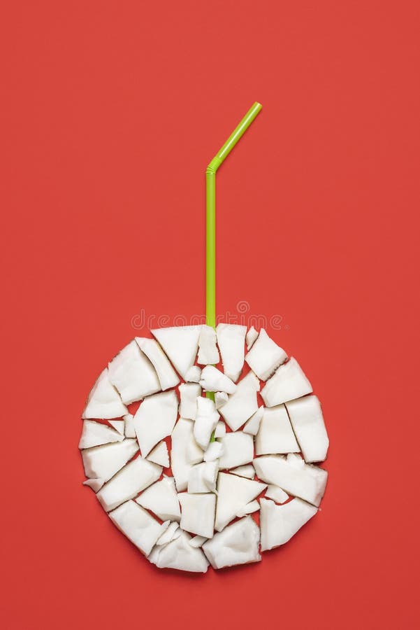 Summer Coconut Drink Concept, Red Colored Background Stock Image ...