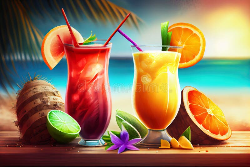 Summer Coctails by the Sea, Ai Generated Stock Image - Image of ...