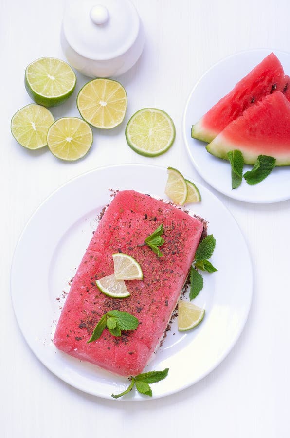 Summer Cold No-bake Watermelon Cake Stock Image - Image of mascarpone ...