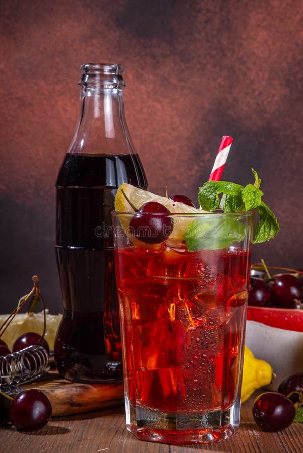 Summer Cold Refreshment Cocktail with Cola Cherry Juice Stock Image ...