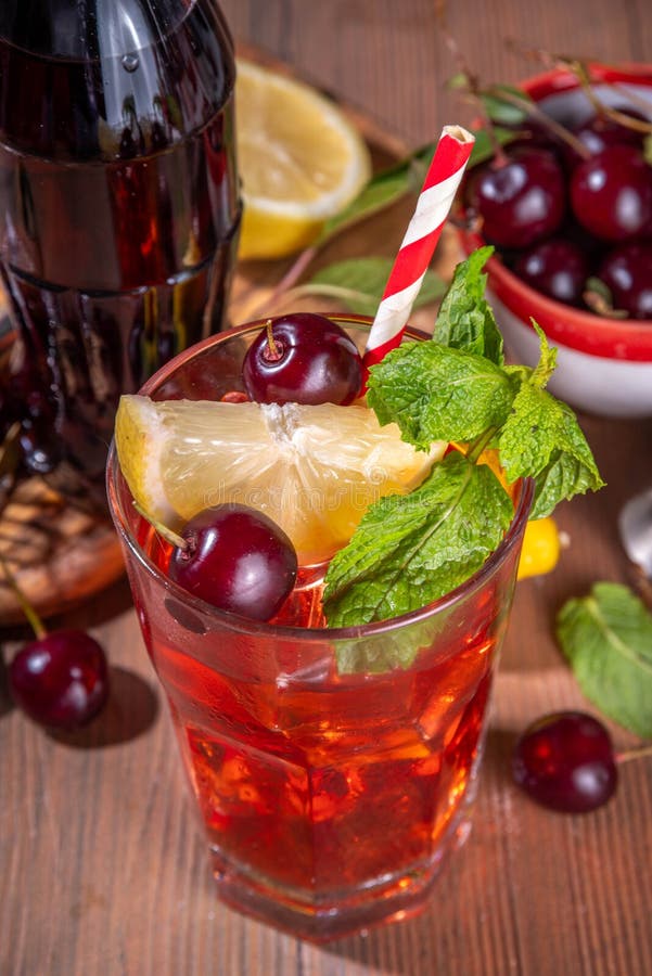 Summer Cold Refreshment Cocktail with Cola Cherry Juice Stock Image ...