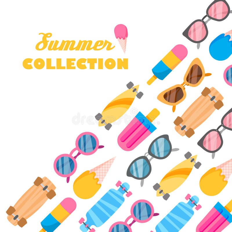 Summer Collection of Objects Stock Vector - Illustration of color ...