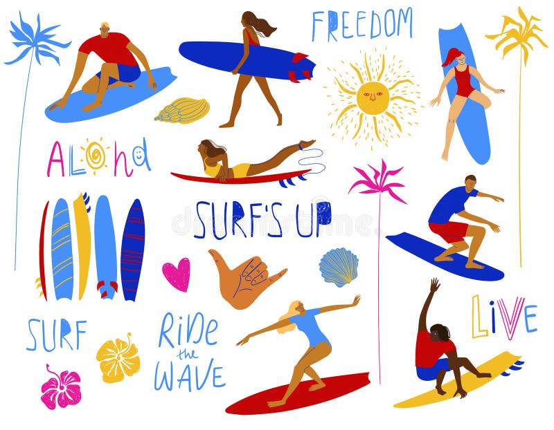 Summer Collection of Surfing Design Elements Stock Vector ...