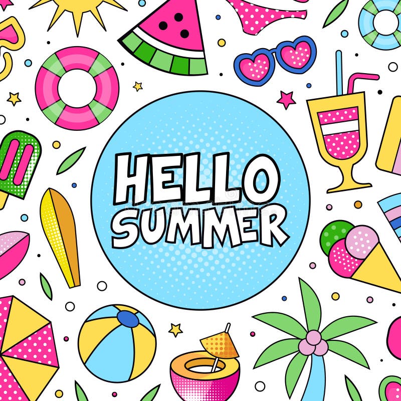 Summer Colorful Design with Bright Beach Objects Vector Template Stock ...