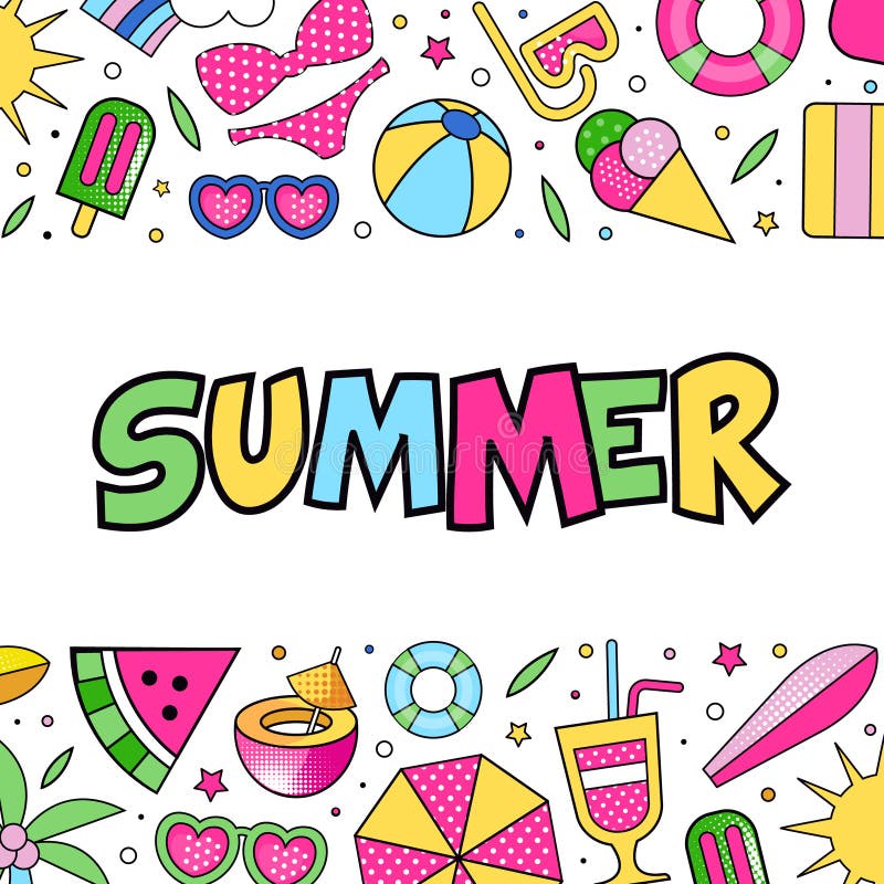 Summer Colorful Design with Bright Beach Objects Vector Template Stock ...
