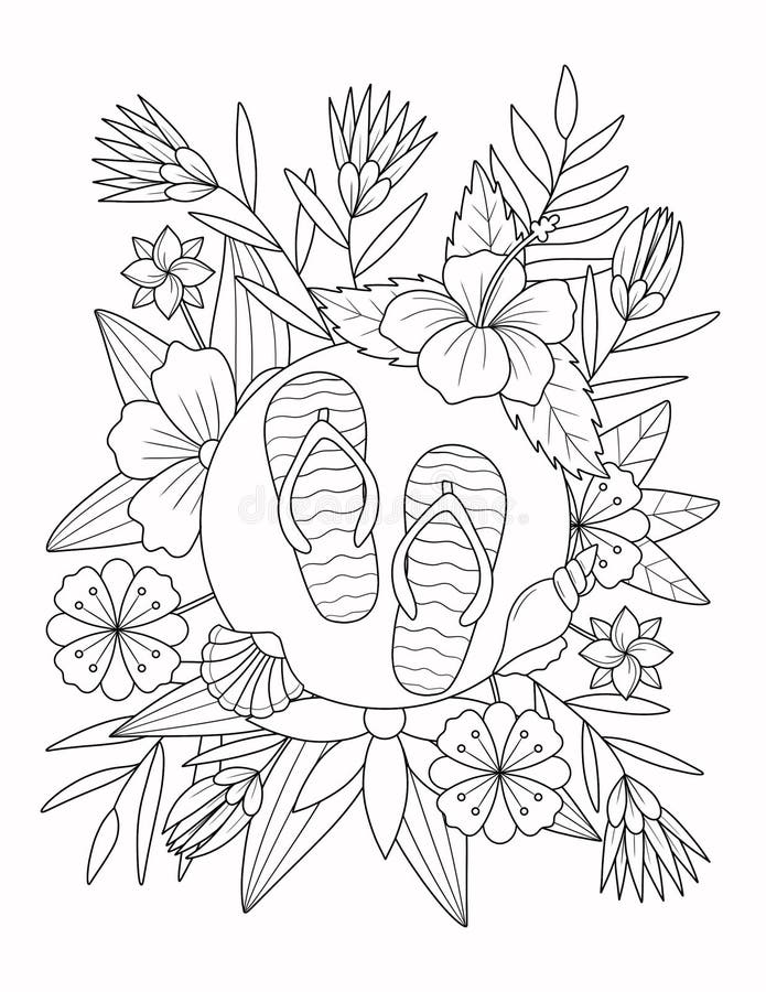 Summer Coloring Page for Adult Stock Illustration - Illustration of ...