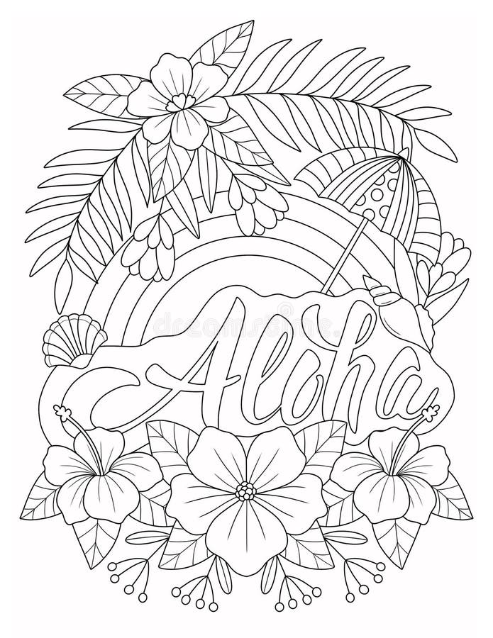 Summer Coloring Page for Adult Stock Illustration - Illustration of ...