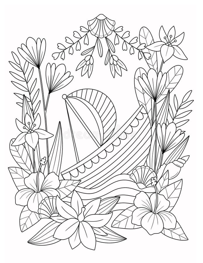 Summer Coloring Page for Adult Stock Illustration - Illustration of ...