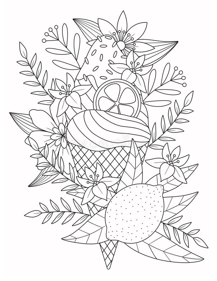 Summer Coloring Page for Adult Stock Illustration - Illustration of ...
