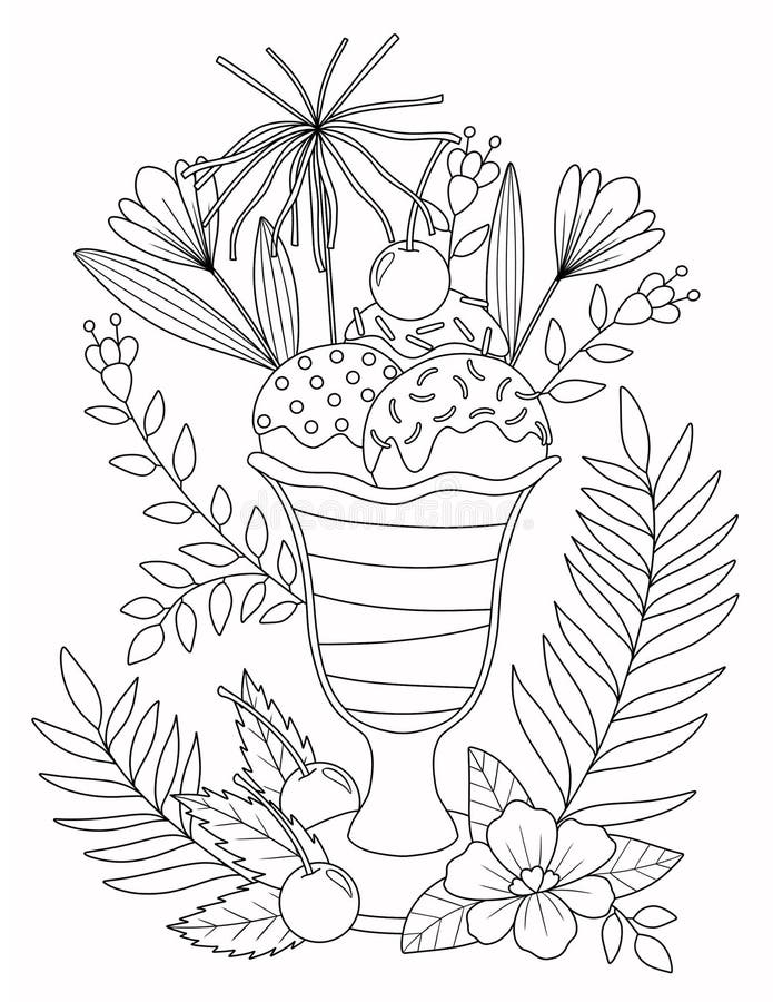 Summer Coloring Page for Adult Stock Illustration - Illustration of ...