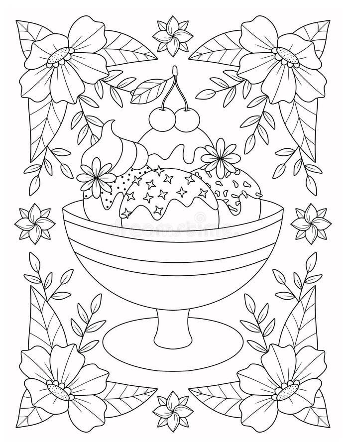Summer Coloring Page for Adult Stock Illustration - Illustration of ...