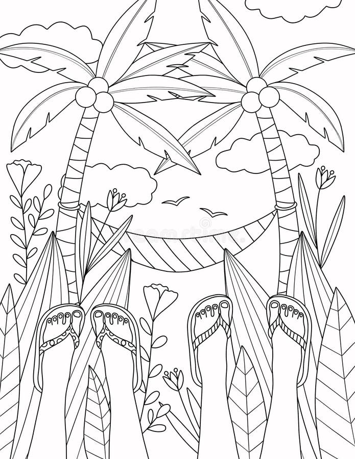 Summer Coloring Page for Adult Stock Illustration - Illustration of ...