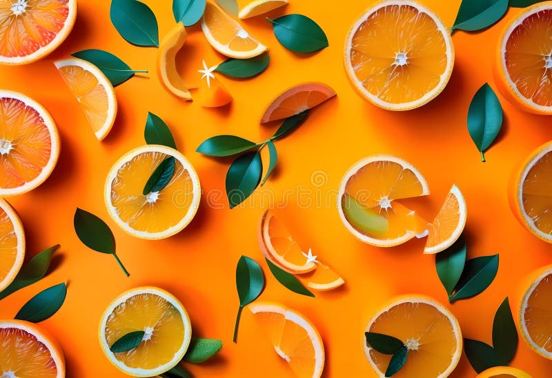 Summer Composition with Fresh Stacked Orange Slices Stock Illustration ...