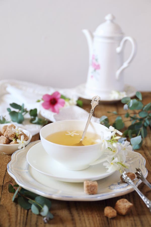Romantic Tea Drinking with Jasmine Tea Stock Photo - Image of green ...